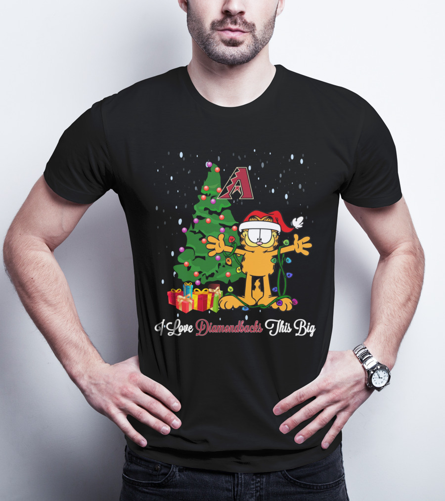 Christmas Garfield Loves Arizona Diamondbacks With Presents And Tree T-Shirt