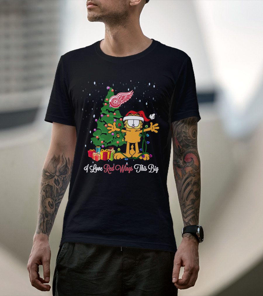 Garfield Christmas I Love Detroit Red Wings Holiday T-Shirt