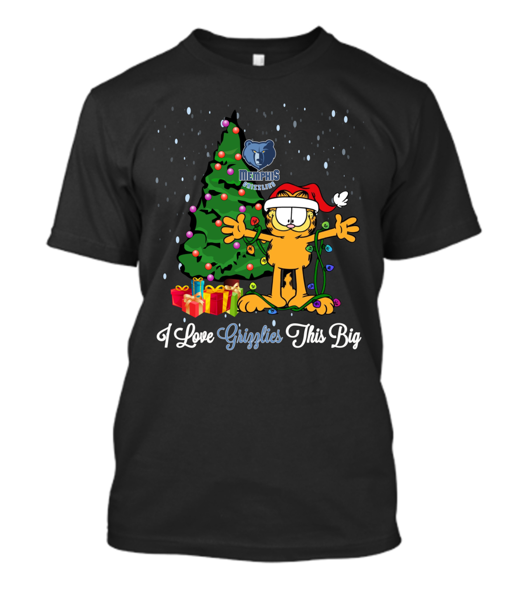 I Love Grizzlies This Big Xmas Garfield Cat Memphis Grizzlies T-Shirt