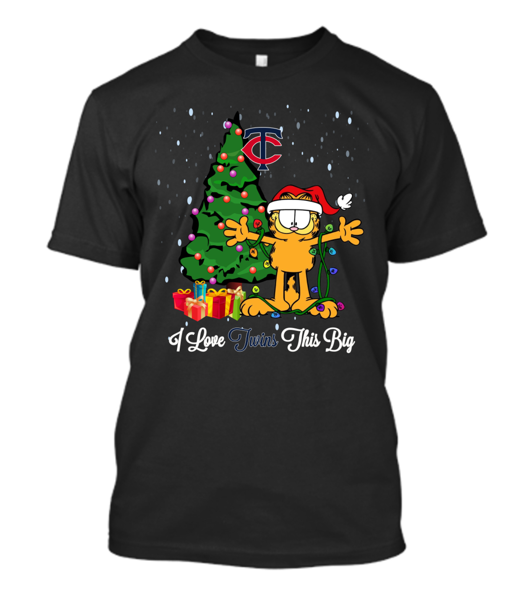 Minnesota Twins Baseball Xmas Garfield I Love Twins This Big Holiday Tree T-Shirt