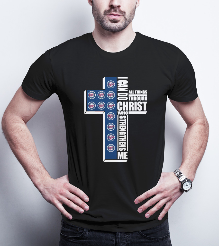 Minnesota Twins I Can Do All Things Through Christ Logo Cross T-Shirt