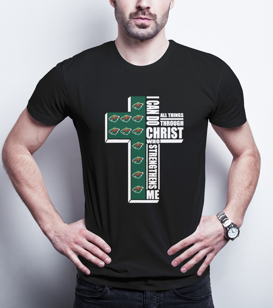 I Can Do All Things Through Christ Minnesota Wild Logo Cross T-Shirt
