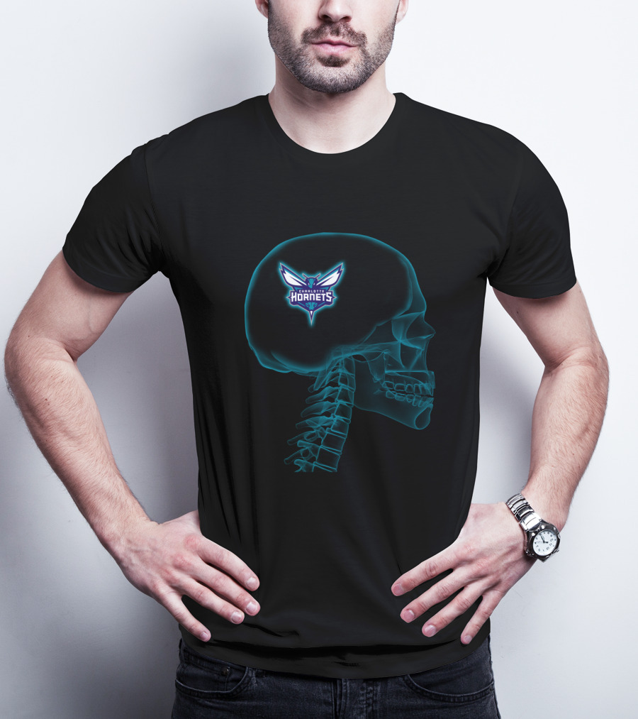 Charlotte Hornets Halloween Skeleton Brain T-Shirt