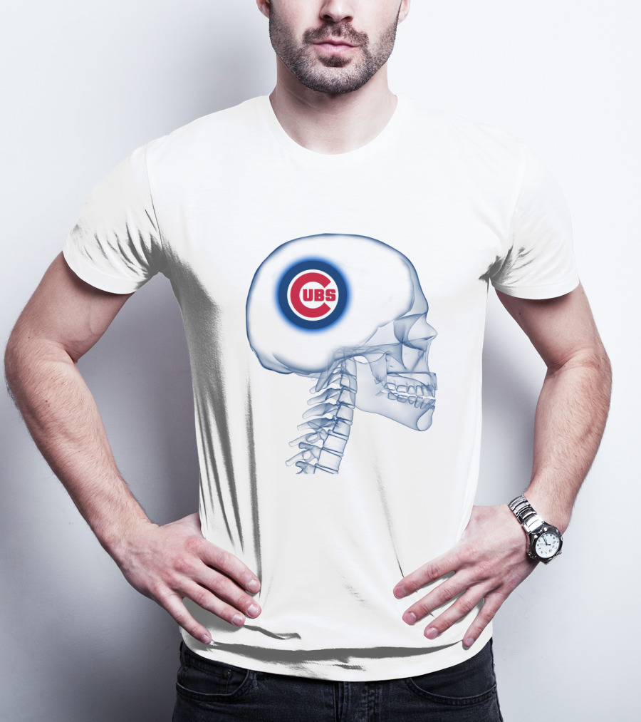Chicago Cubs Logo Integrated In Brain X-Ray Skeleton T-Shirt