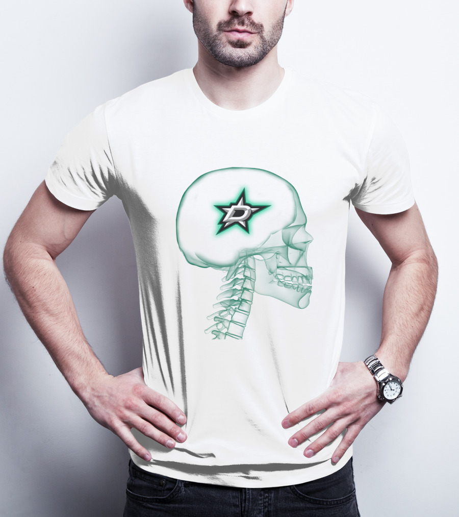 Dallas Stars Logo Inside Neon Green Skull X-Ray T-Shirt