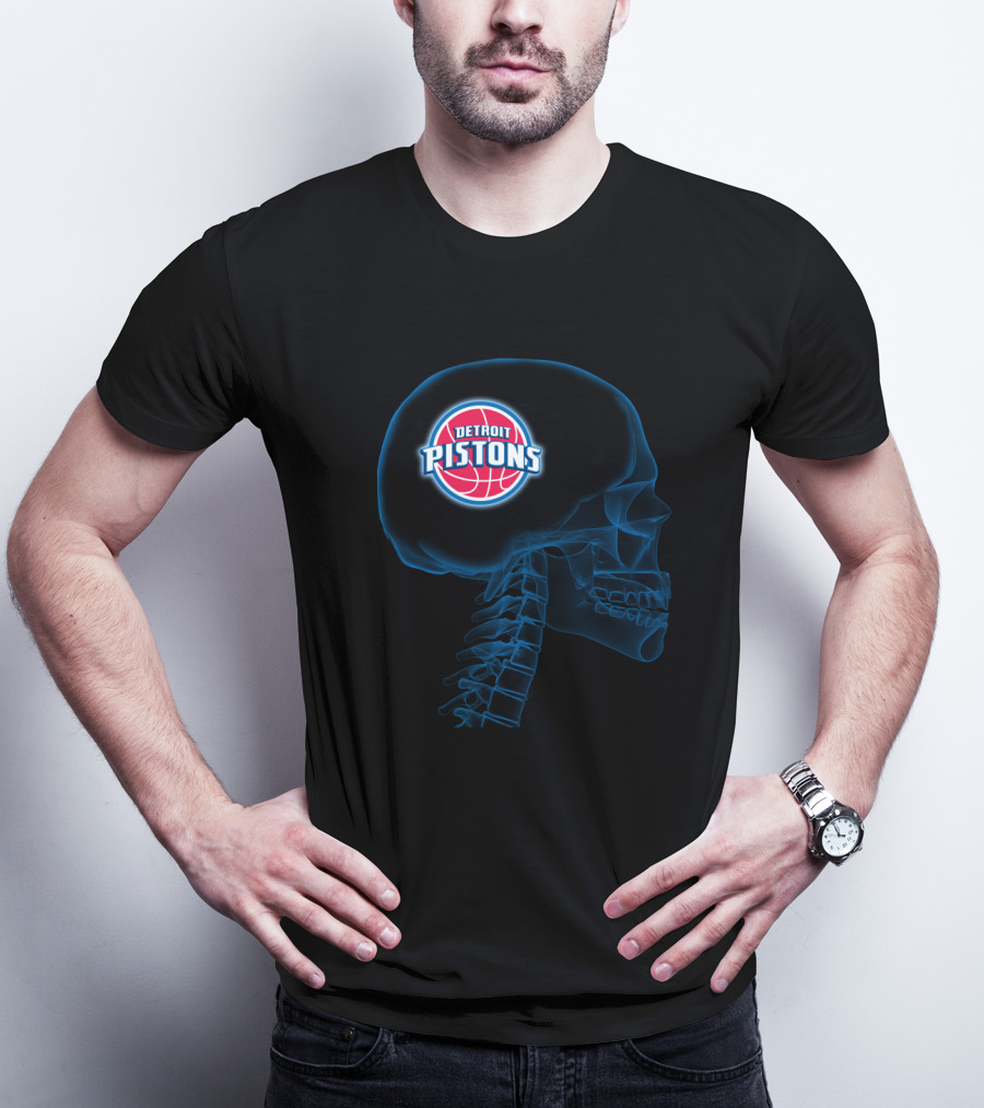 Detroit Pistons Brain X-Ray Halloween Skull Theme T-Shirt