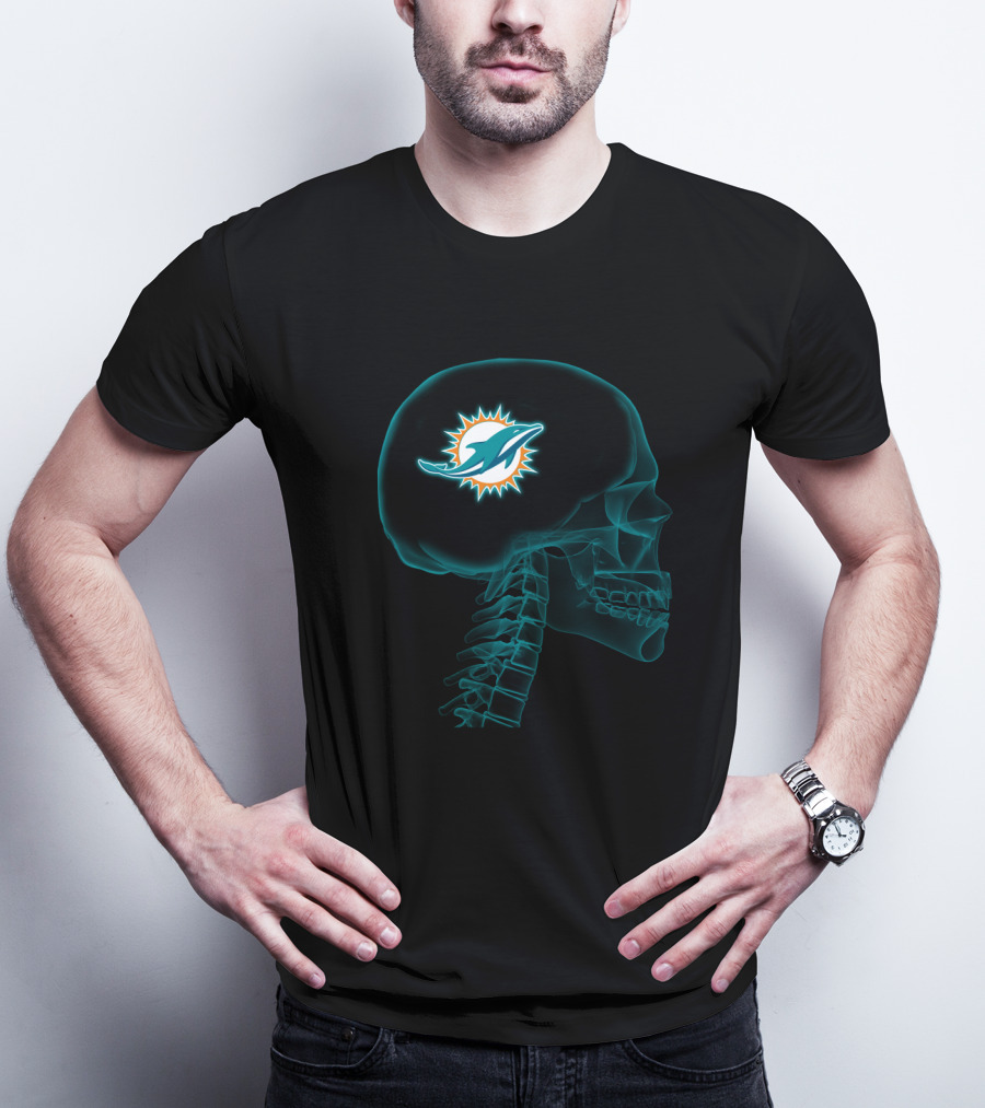 Miami Dolphins Skull Logo In My Brain Halloween T-Shirt