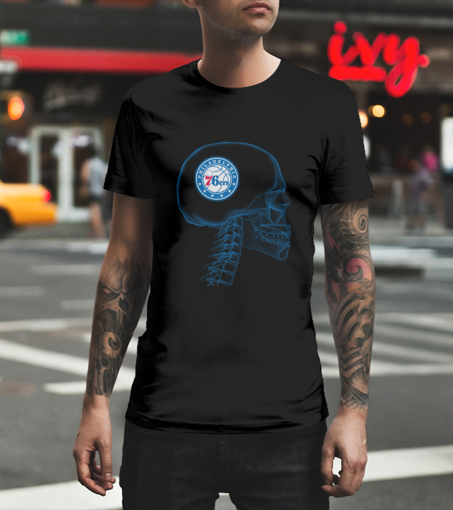 Philadelphia 76ers Logo X-Ray Brain Halloween Theme T-Shirt