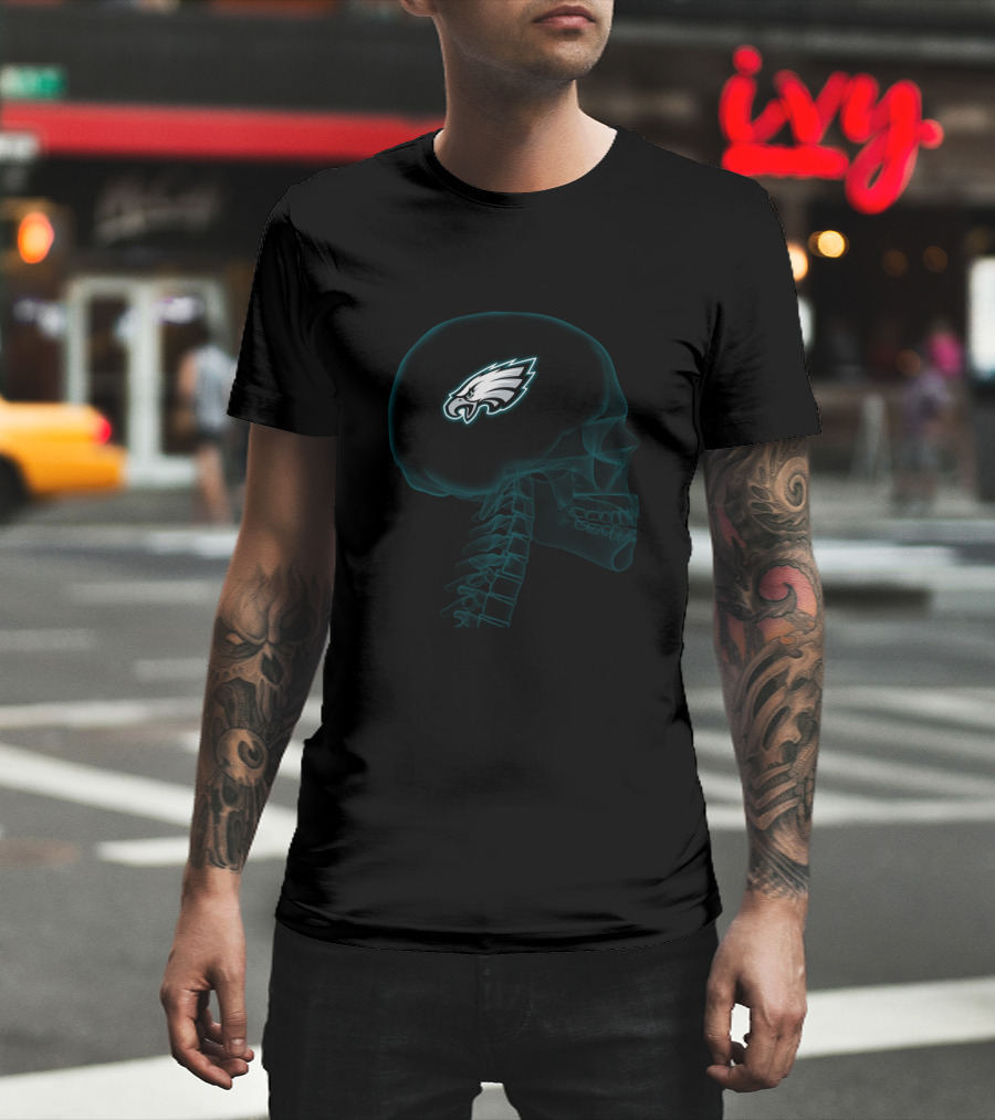 Philadelphia Eagles Skull X-Ray Halloween Brain T-Shirt