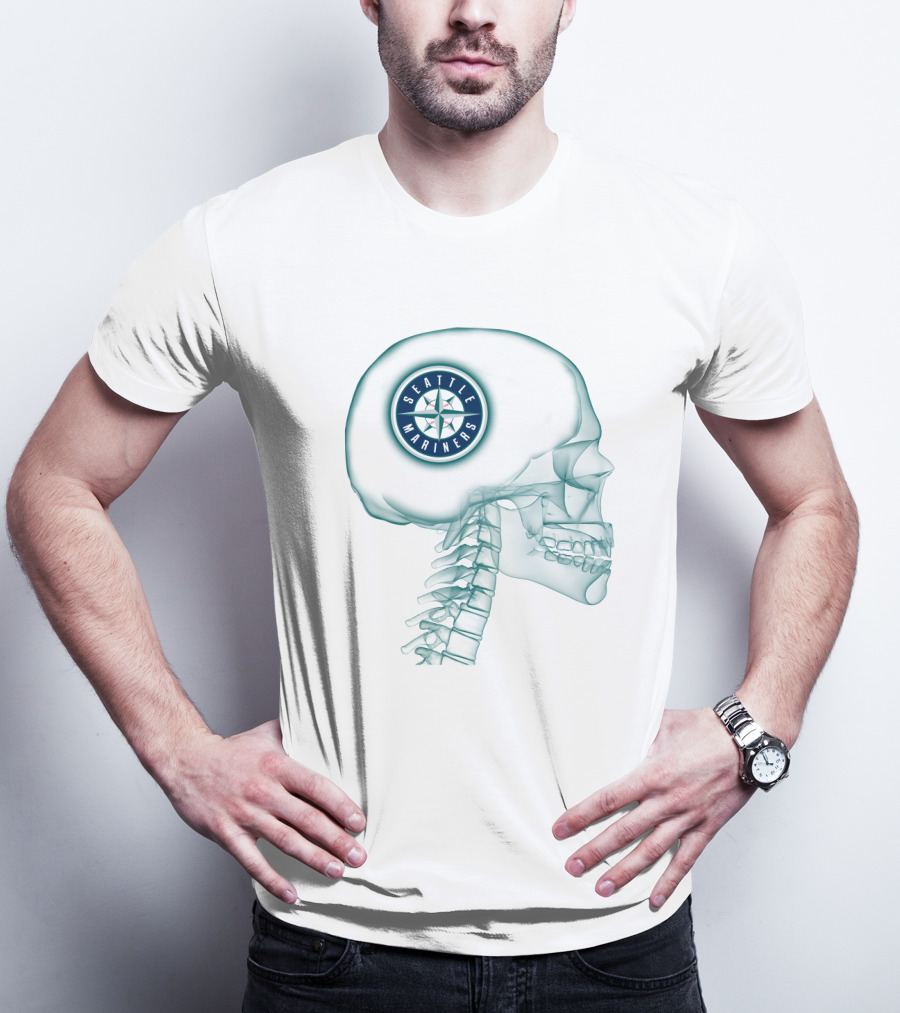 Seattle Mariners Logo Inside X-Ray Skull Image T-Shirt