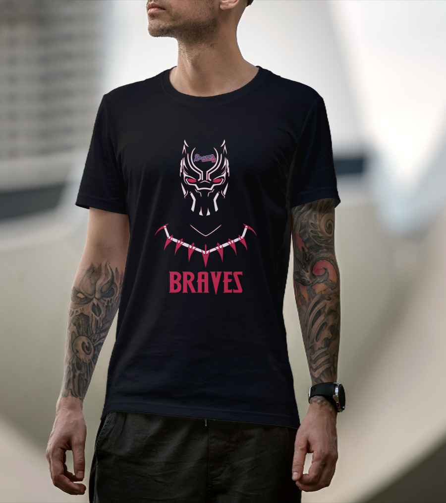 Braves Black Panther Mask With Atlanta Braves Logo Fans T-Shirt