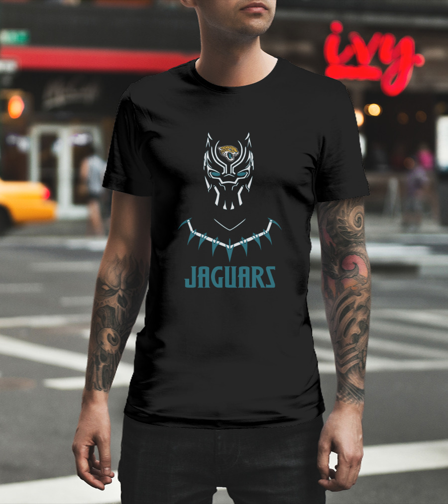 Jaguars Black Panther Helmet With Stylized Necklace Iconic T-Shirt