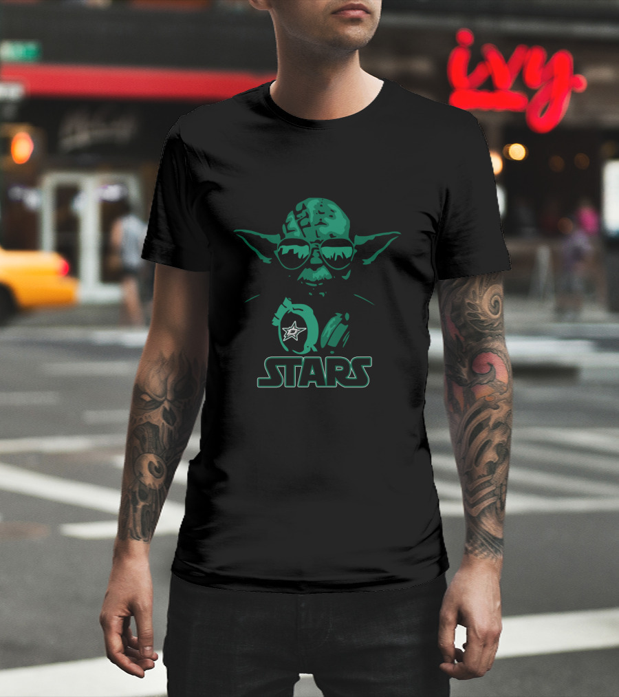 Yoda With Dallas Stars Logo And Sunglasses Fusion T-Shirt