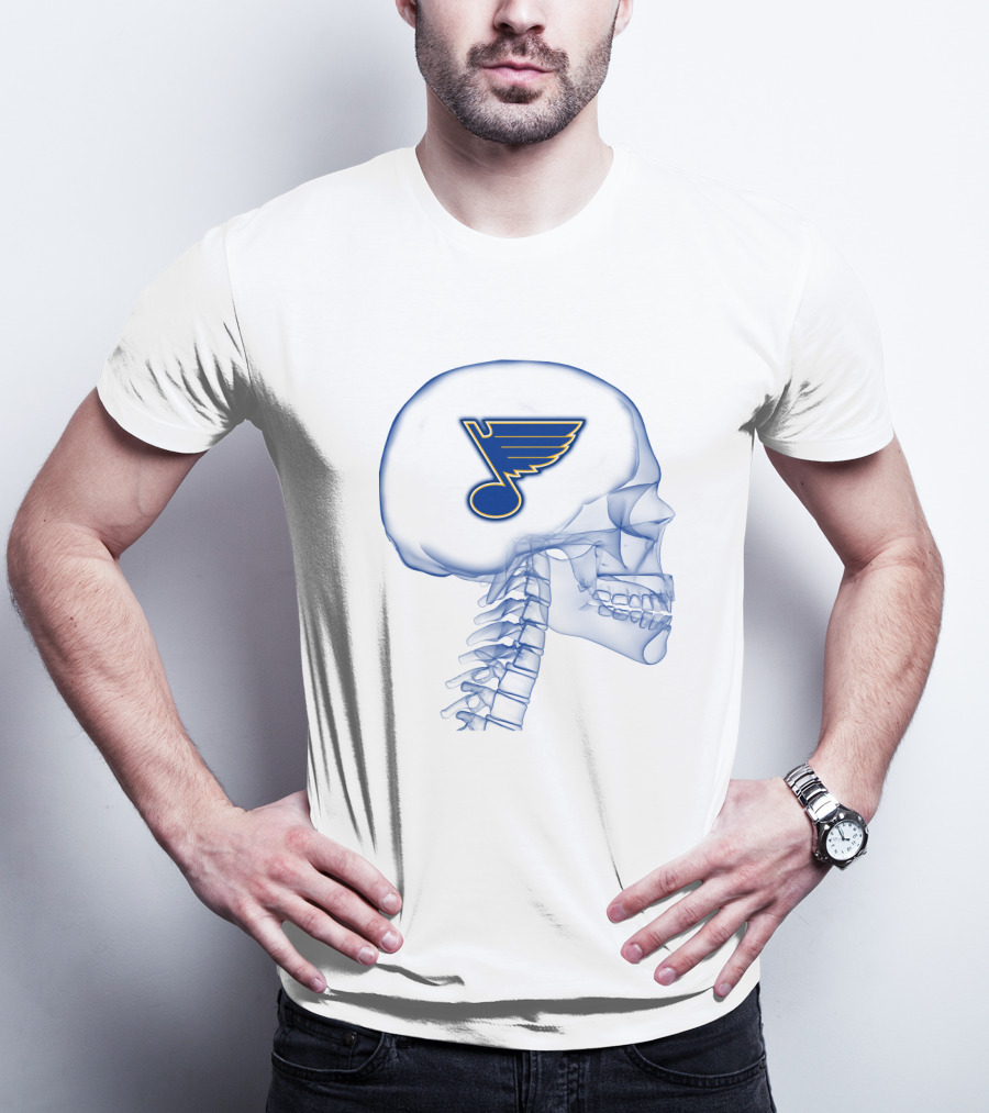 St. Louis Blues Hockey Logo Inside Skull Blueprint T-Shirt