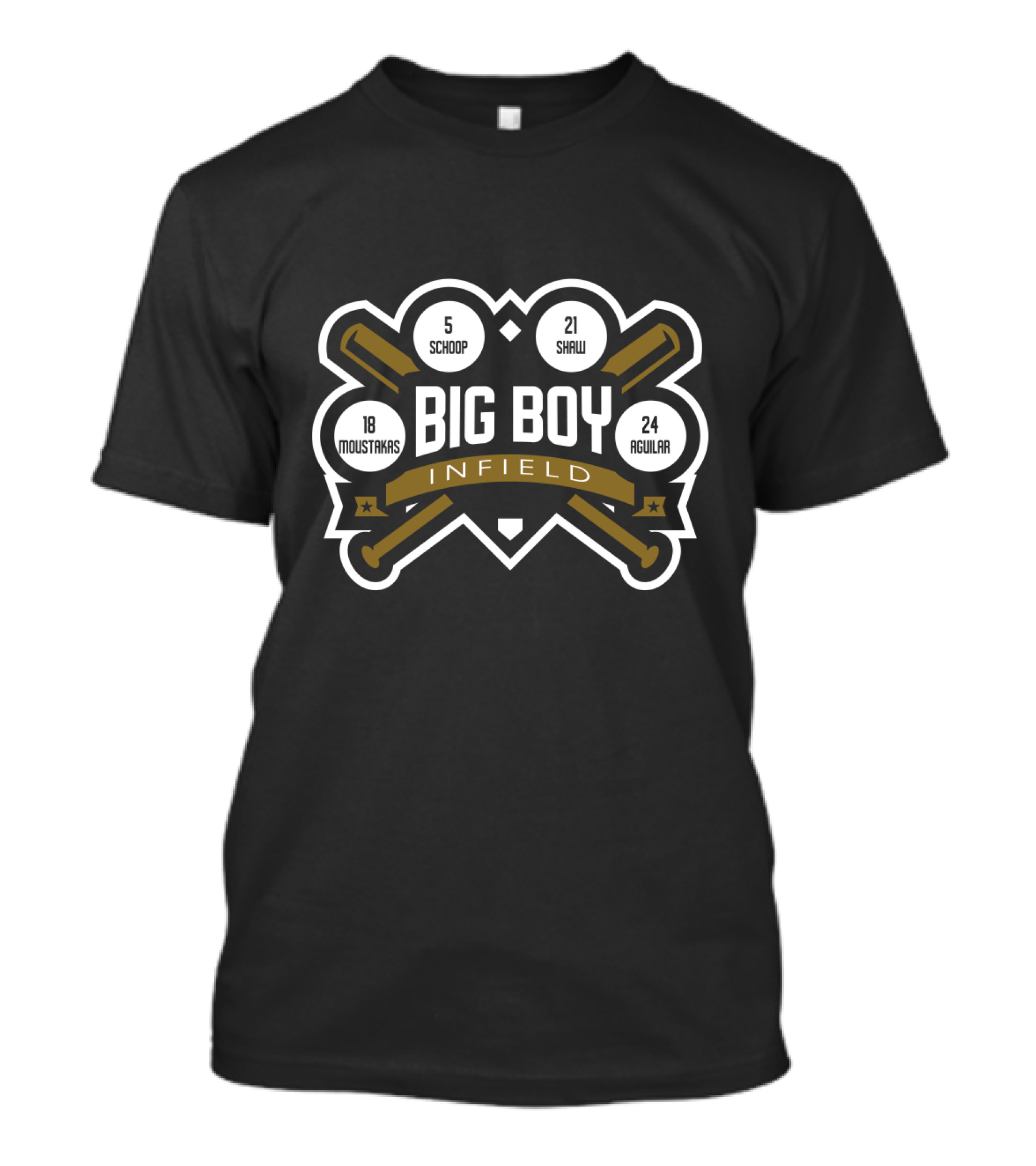 Big Boy Infield Milwaukee Brewers Fans 5 Schoop 21 Shaw 18 Moustakas 24 Aguilar T-Shirt