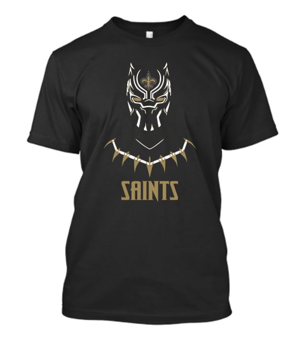 Black Panther Helmet With New Orleans Saints Logo Fans T-Shirt