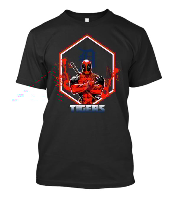Deadpool Detroit Tigers Collaboration Fan Art With Samurai Sword T-Shirt