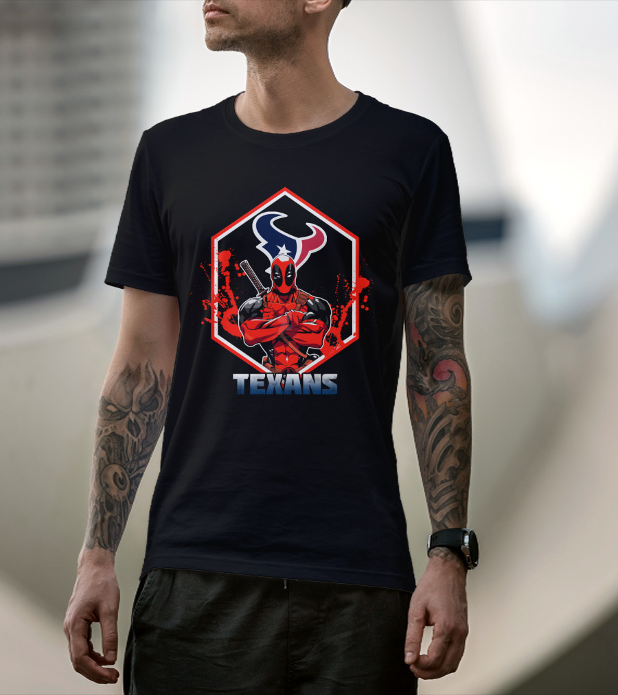Deadpool Houston Texans Fans Marvel Crossover T-Shirt