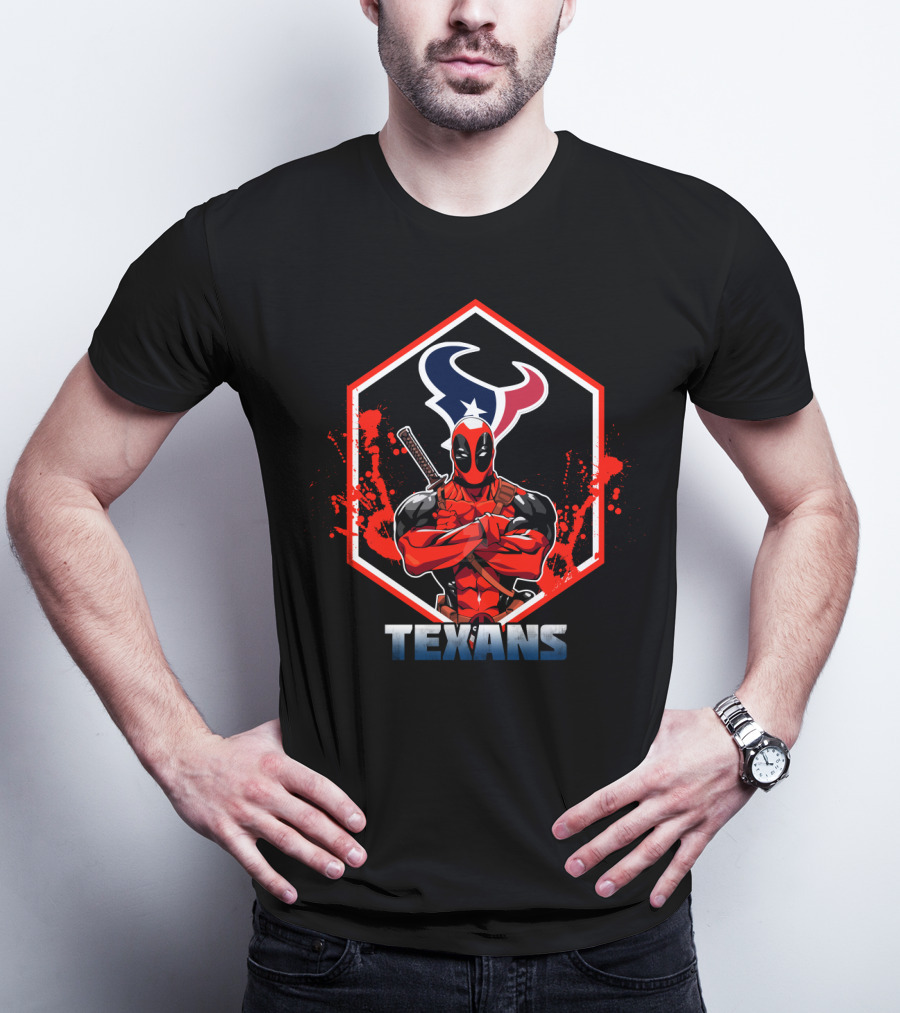Deadpool Houston Texans Fans Marvel Crossover T-Shirt