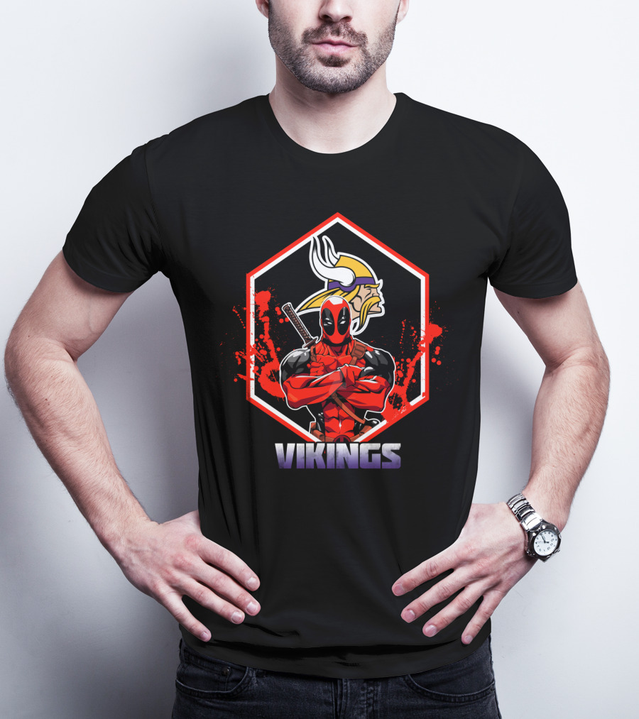 Deadpool Vikings Fans Minnesota Team Spirit Crossover T-Shirt