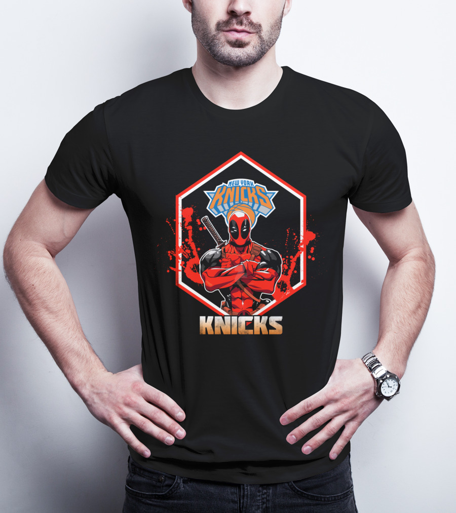 Deadpool With New York Knicks Logo And Sword T-Shirt