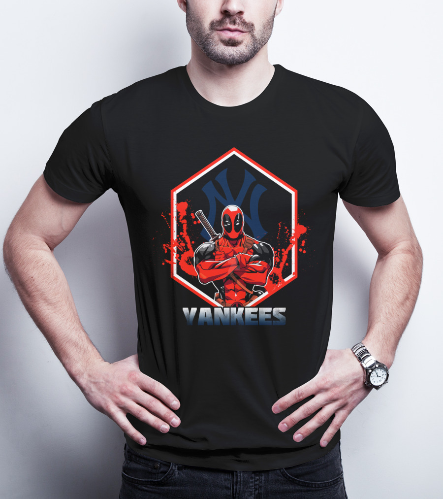 Deadpool Yankees Mashup Fan Art With Logo And Iconic Character T-Shirt