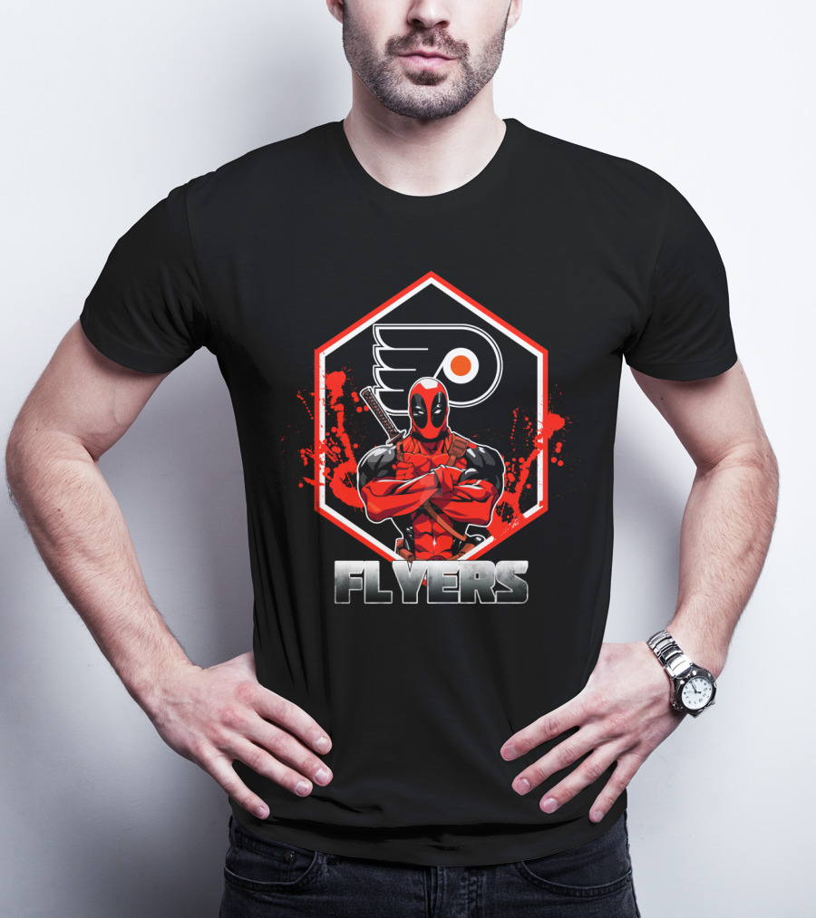 Deadpool Philadelphia Flyers Crossover Graphic With Iconic Hockey T-Shirt