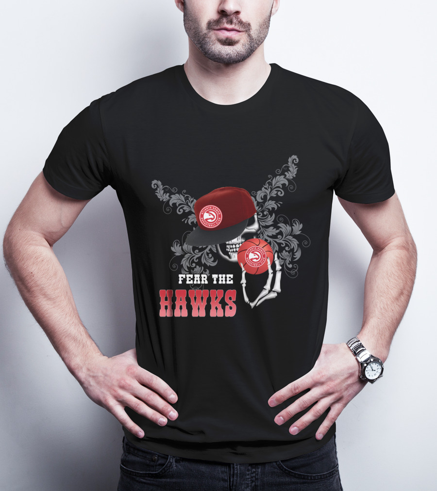 Fear The Hawks Skull With Cap And Basketball T-Shirt
