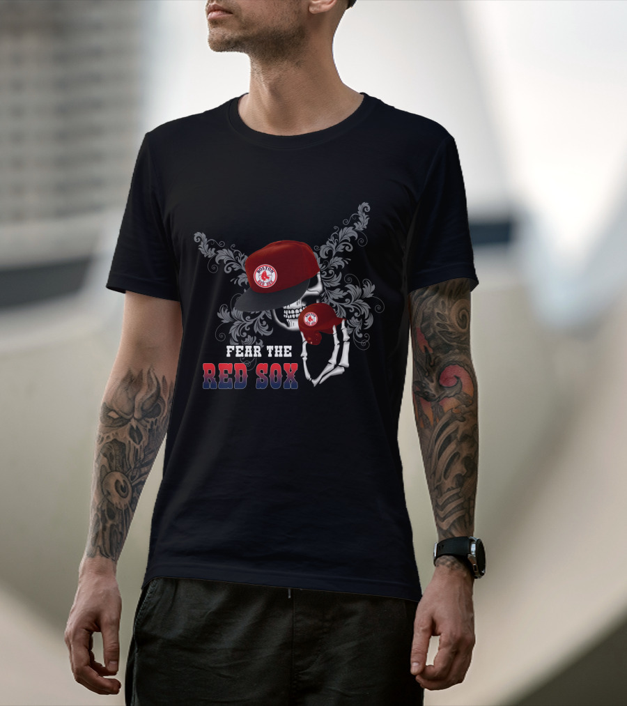 Boston Red Sox Fear With Skull In Cap T-Shirt