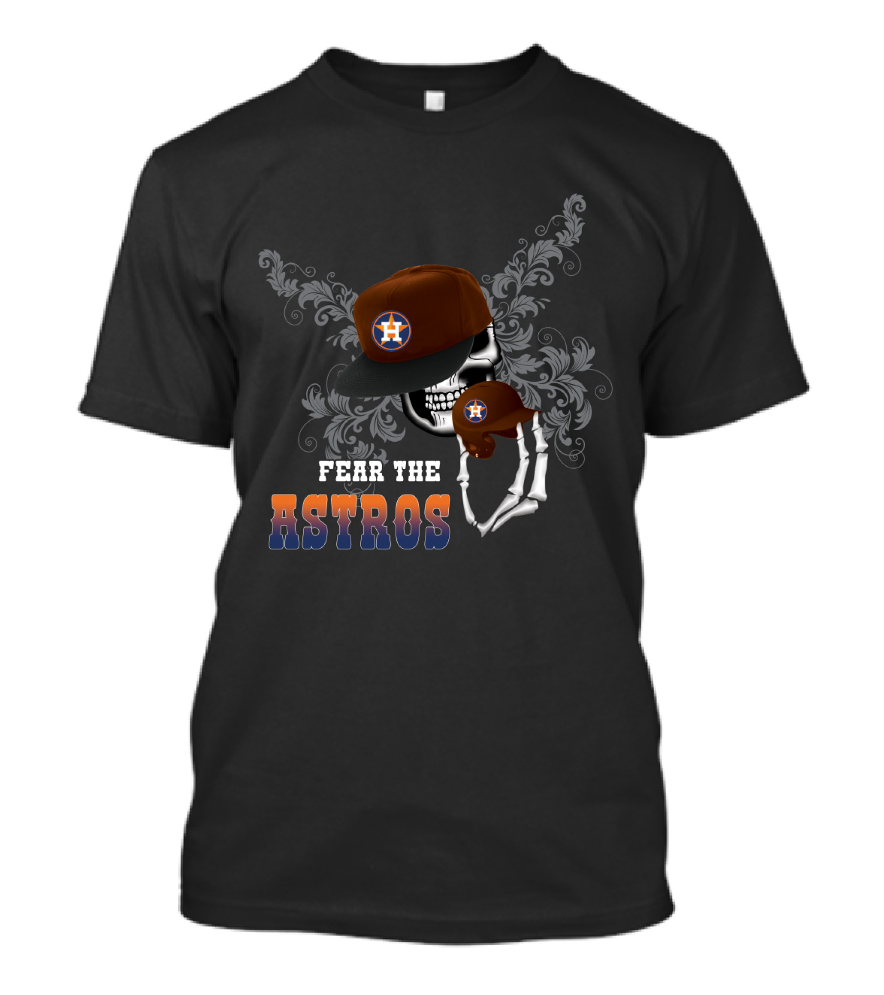 Houston Astros Skull And Cap Fantasy Art With Fear The Astros Motto T-Shirt