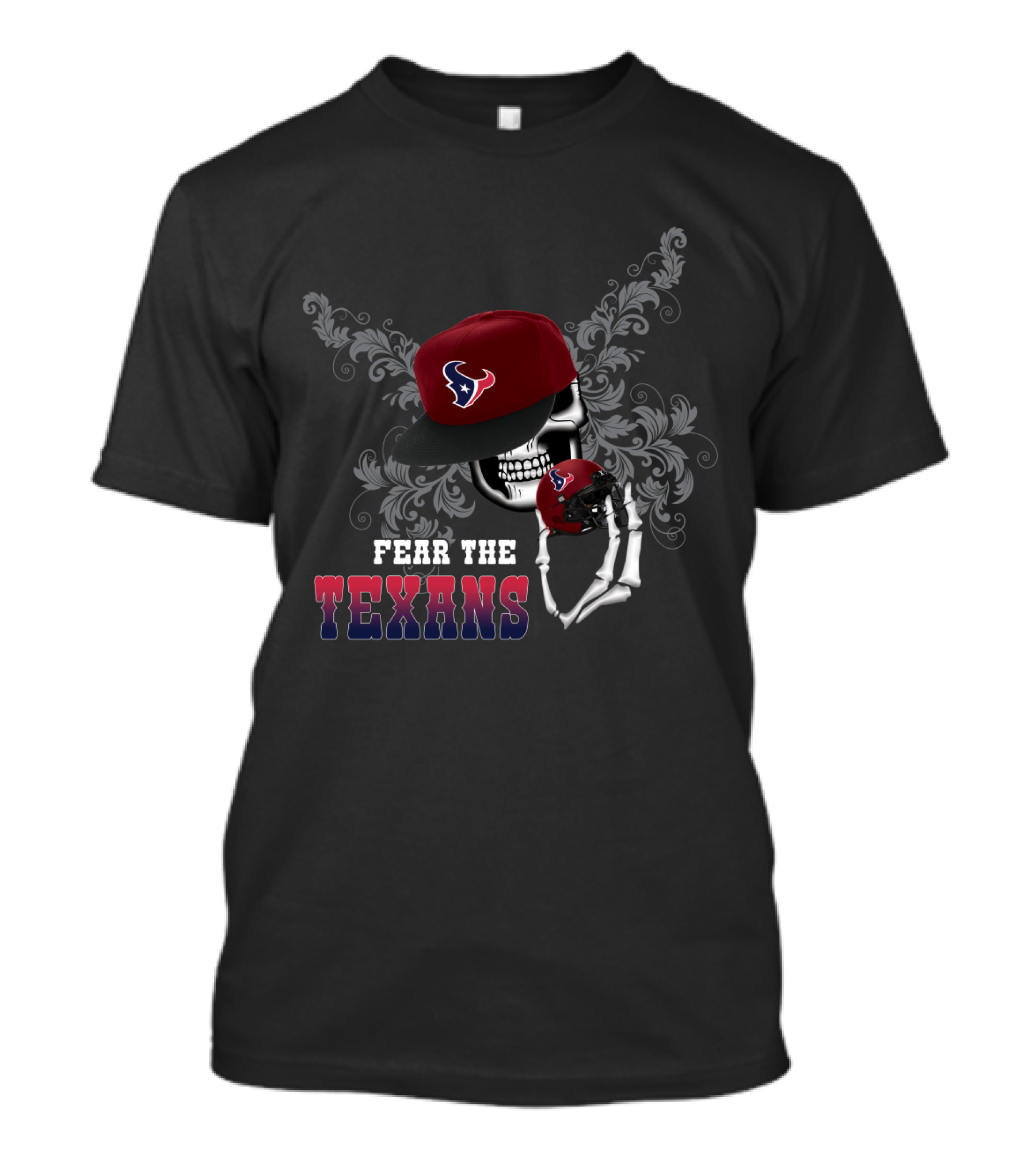Fear The Texans Skull Cap And Helmet T-Shirt