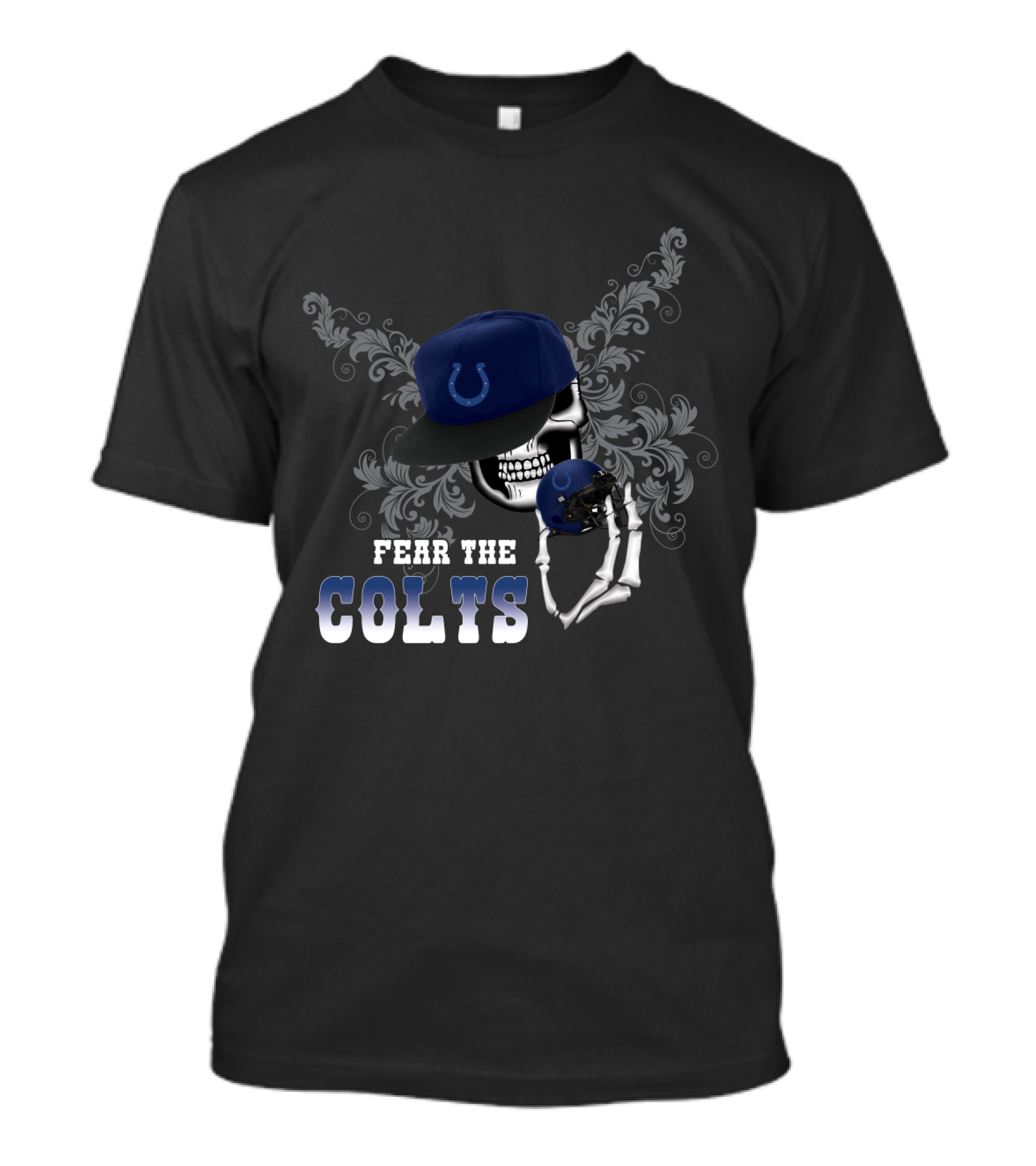 Fear The Colts Skull With Cap And Helmet For Indianapolis Fans T-Shirt