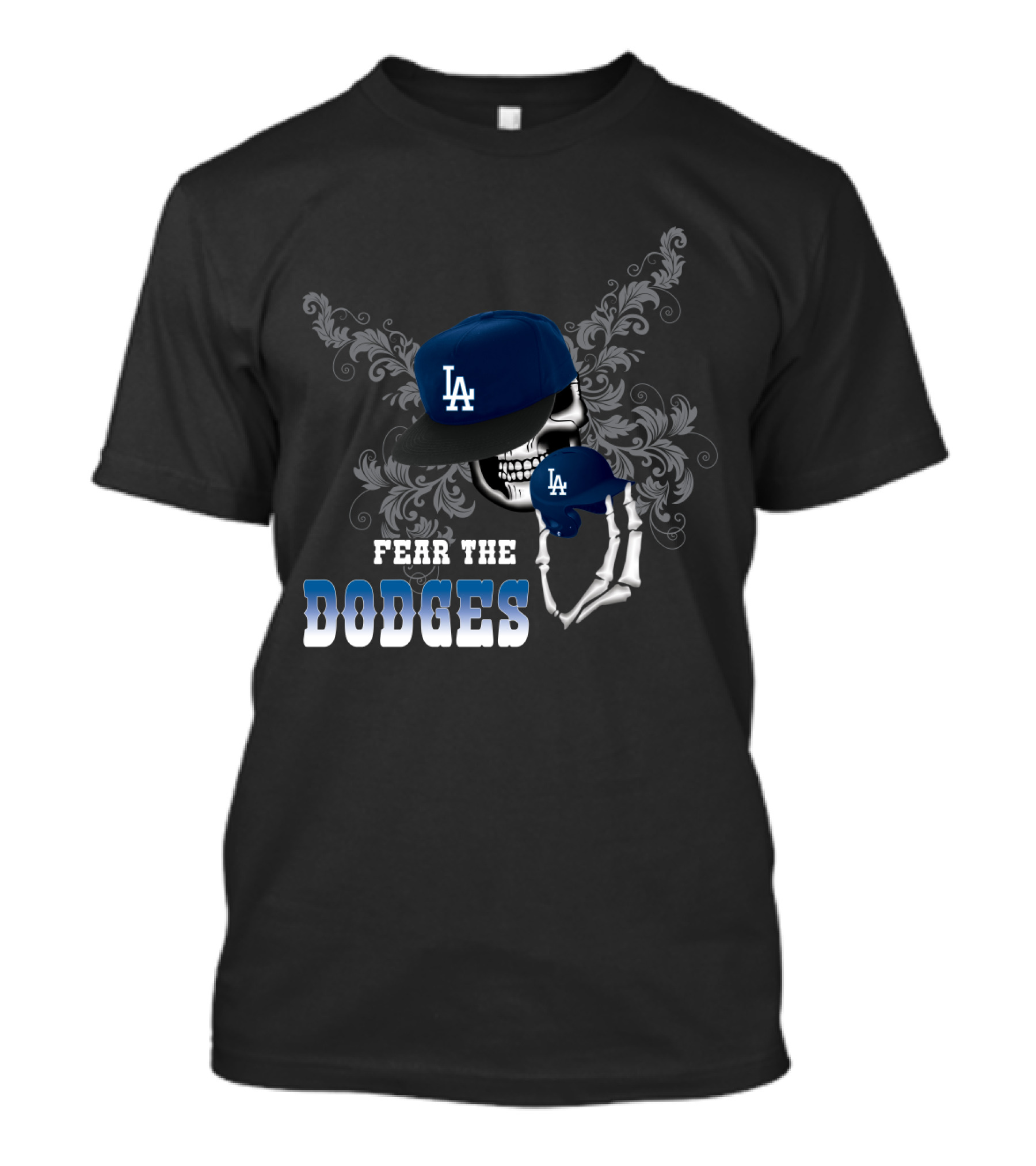 LA Dodgers Skull Cap Graphic Fear The Dodgers T-Shirt
