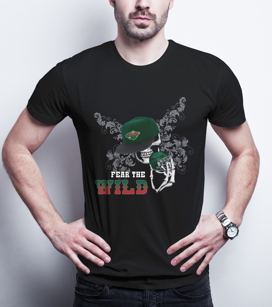 Fear The Minnesota Wild Skull With Hockey Cap And Stick T-Shirt