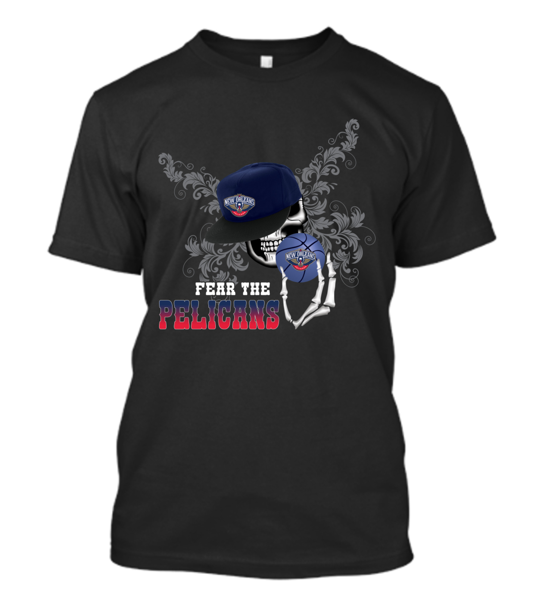 Fear The New Orleans Pelicans Skull And Basketball Fan Tribute T-Shirt