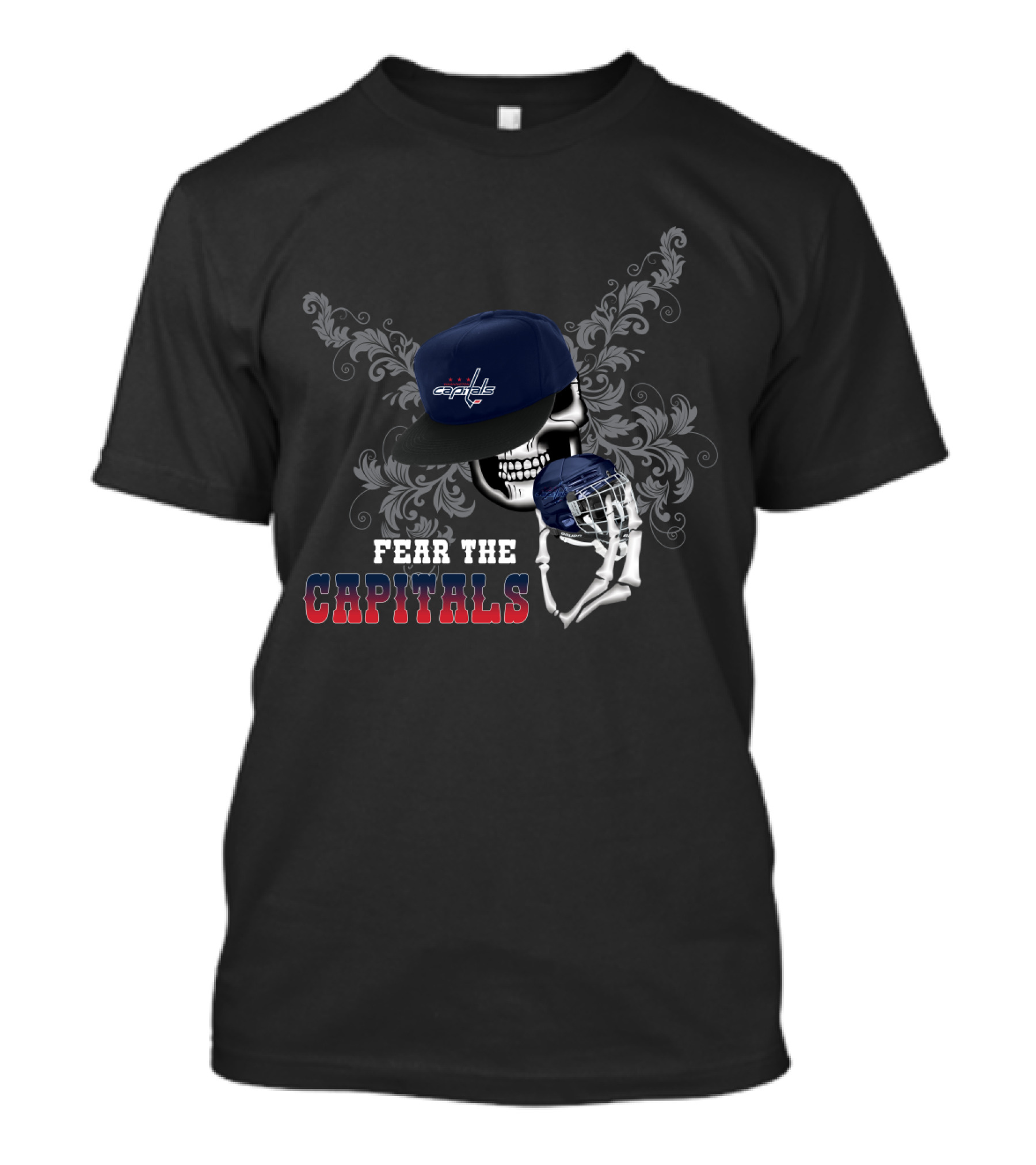 Fear The Capitals Skull Design With Washington Capitals Logo And Hockey T-Shirt