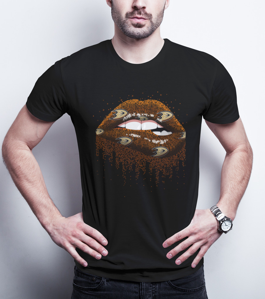 Anaheim Ducks Glitter Lips Fan Art With Team Logo Elements T-Shirt