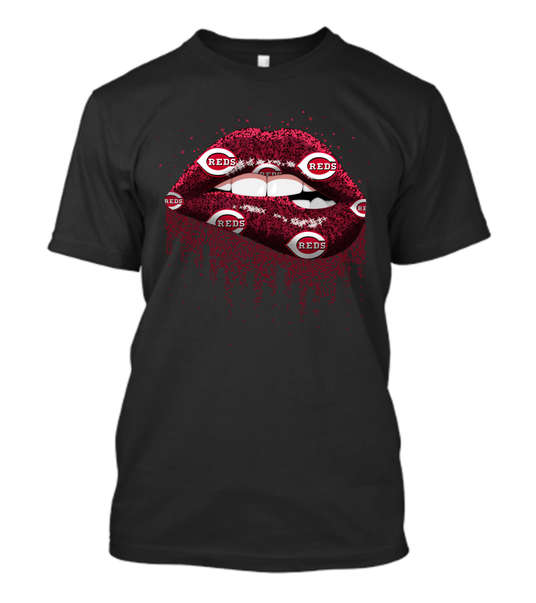 Glitter Lips With Cincinnati Reds Logo T-Shirt
