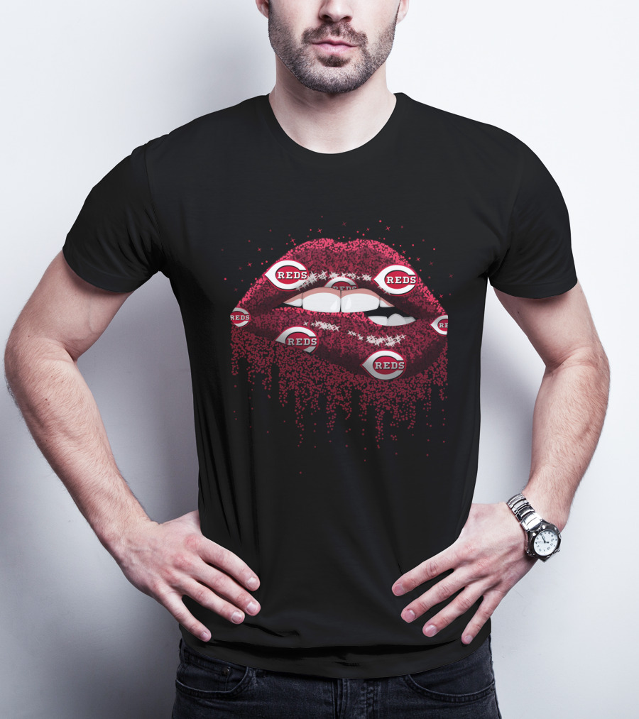 Glitter Lips With Cincinnati Reds Logo T-Shirt