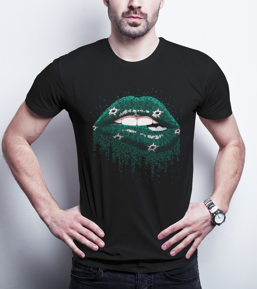Green Glitter Lips Featuring Stars Iconography For Dallas Fans T-Shirt
