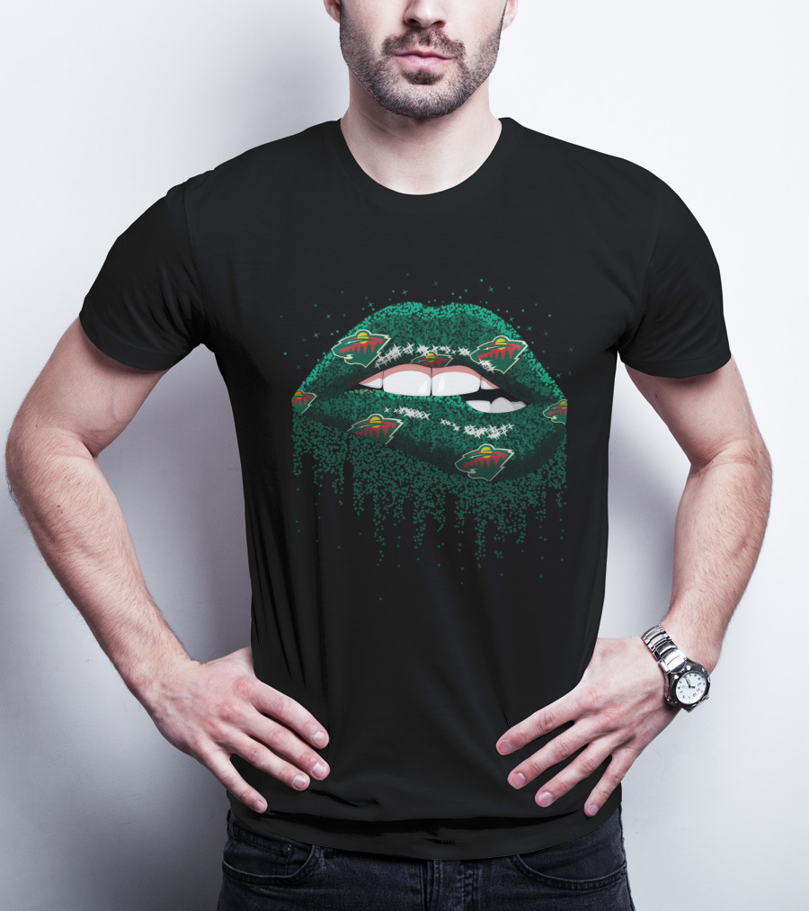 Minnesota Wild Glitter Lips Fan Art With Iconic Logo And Sparkle T-Shirt