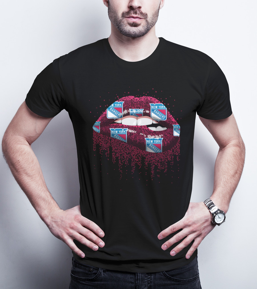 New York Rangers Glitter Lips Sparkle NHL Logo Fan T-Shirt