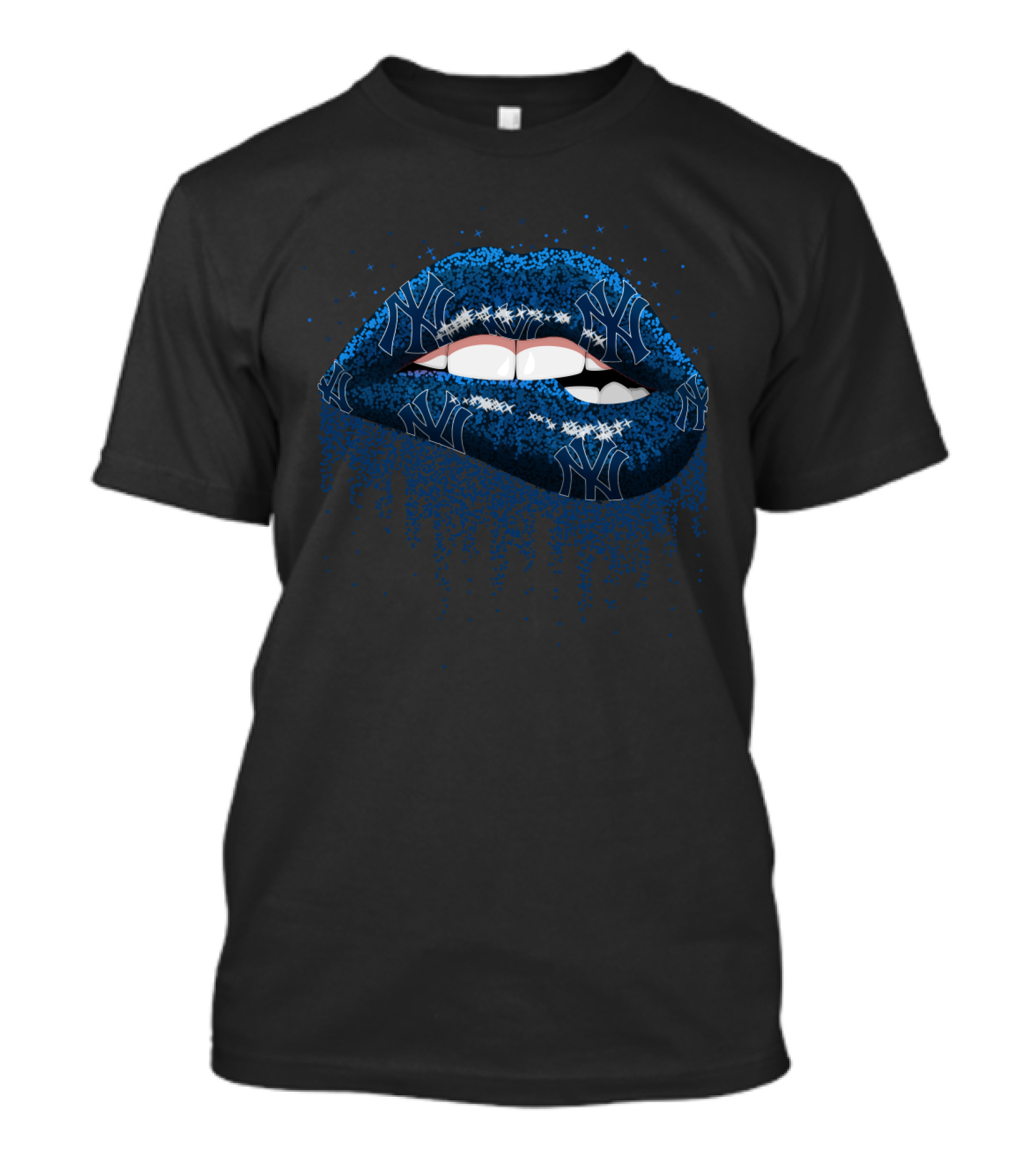 Glitter Lips New York Yankees Fan Art With Iconic Blue T-Shirt