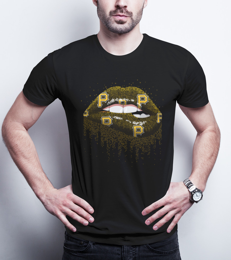Pittsburgh Pirates Glittery Lips Fan Design With Iconic P Logo Elements T-Shirt