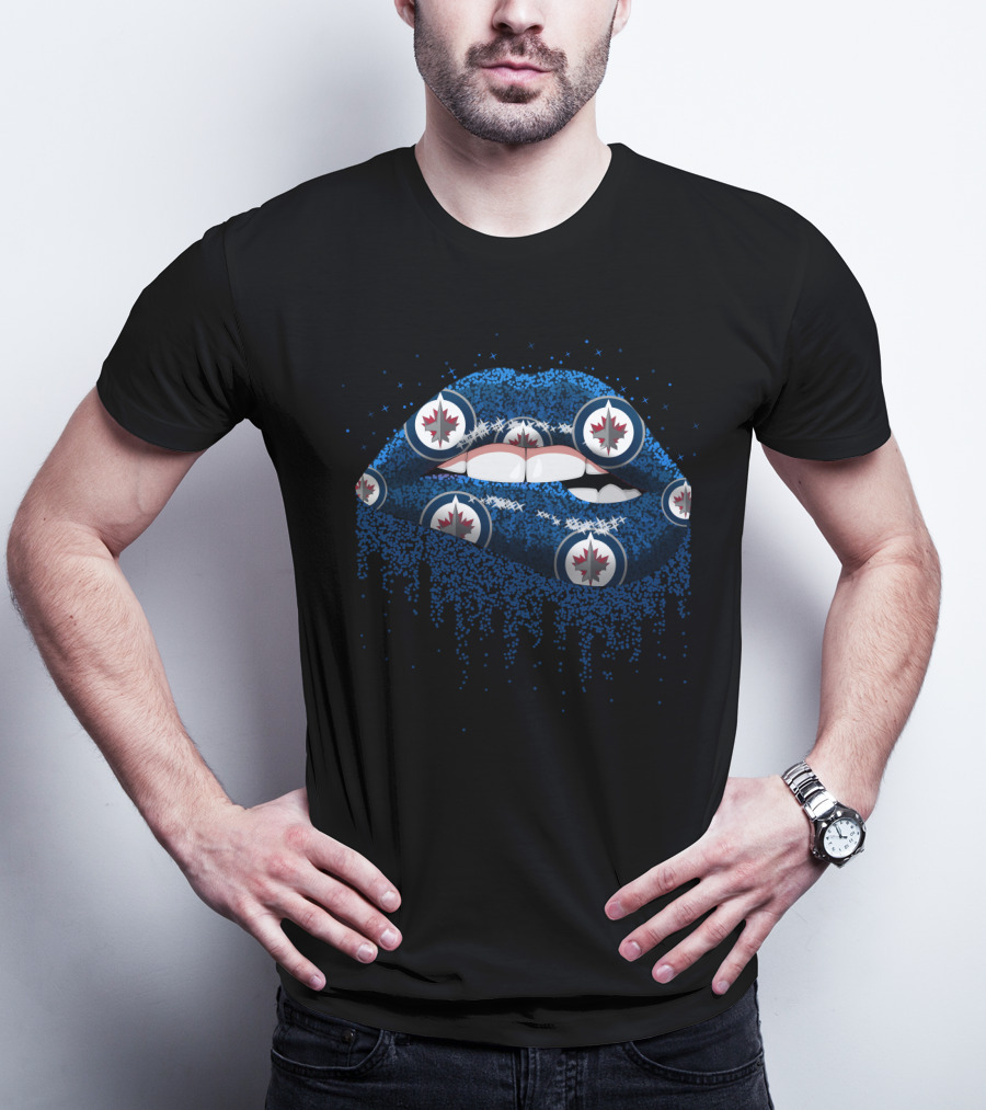 Winnipeg Jets Glitter Lips Fan Style With Team T-Shirt