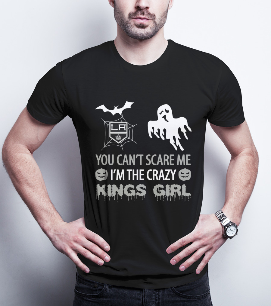 You Can't Scare Me I'm The Crazy Los Angeles Kings Girl Halloween Ghost And Pumpkin T-Shirt