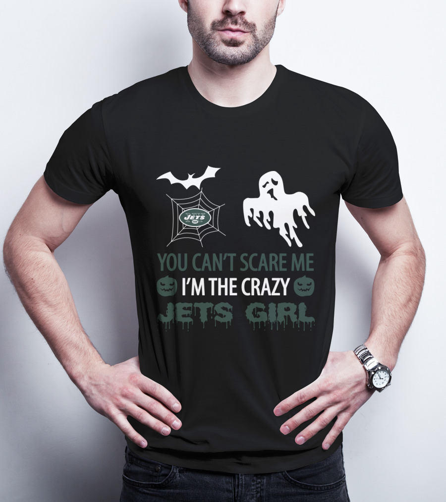 You Can’t Scare Me I’m The Crazy Jets Girl Halloween Ghost Spiderweb T-Shirt