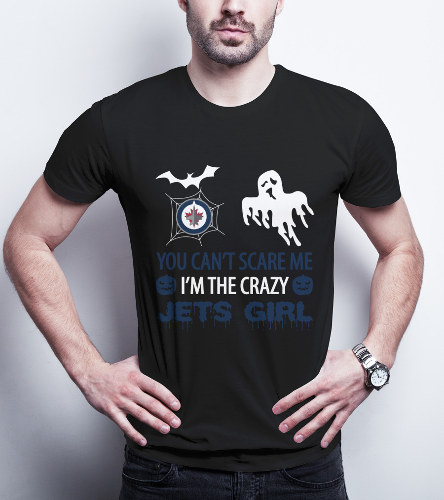 You Can't Scare Me I'm The Crazy Jets Girl Halloween Winnipeg Jets Ghost Bat T-Shirt