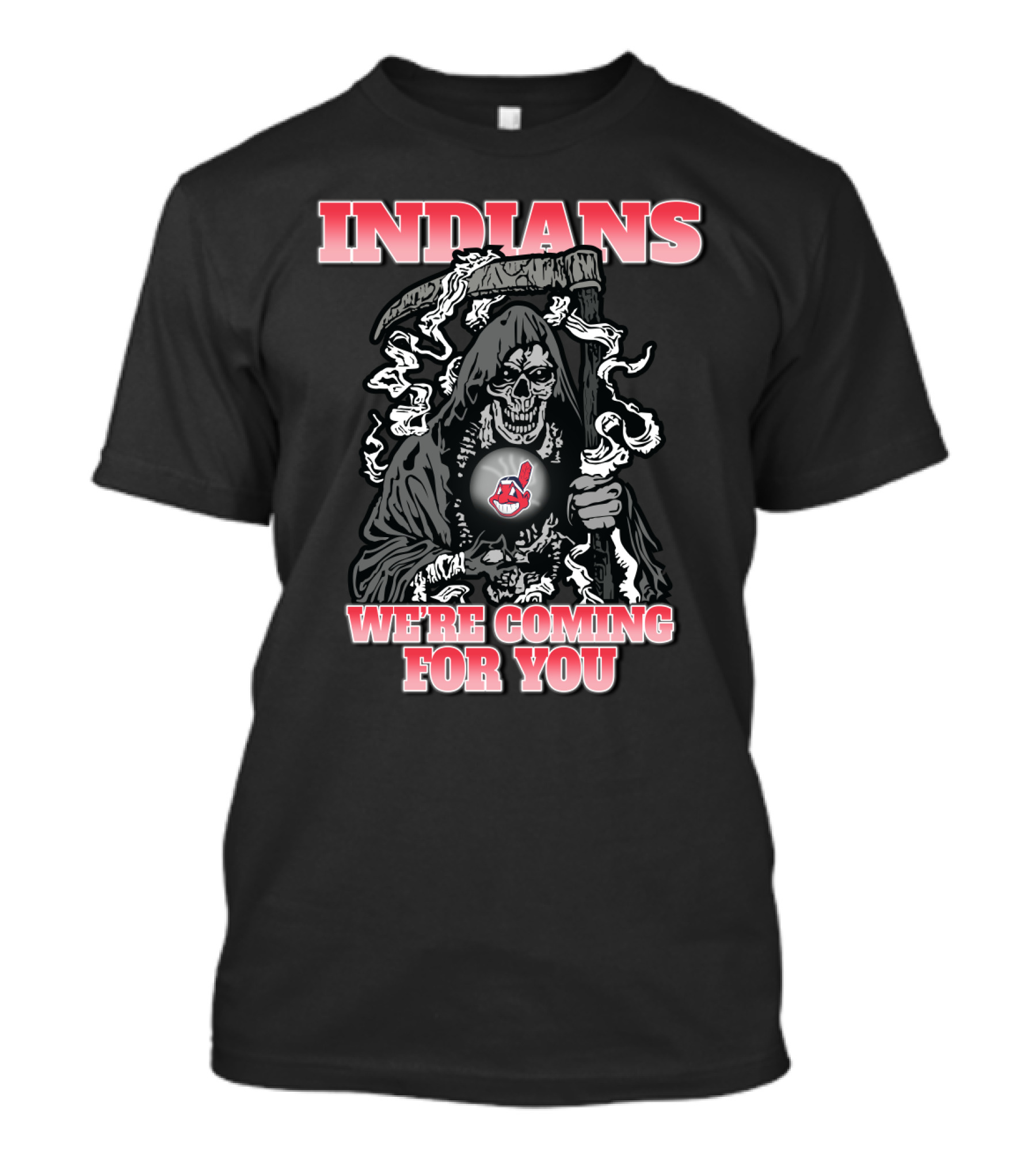 Indians Grim Reaper We're Coming For You Sports Logo Fan T-Shirt