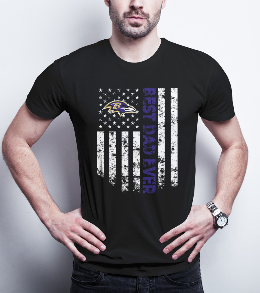 Baltimore Ravens Best Dad Ever American Flag Style T-Shirt
